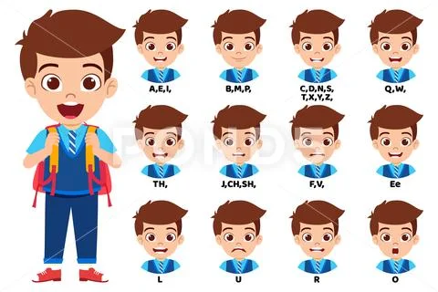 Smart kid school boy character mouth animation: Royalty Free #229533370