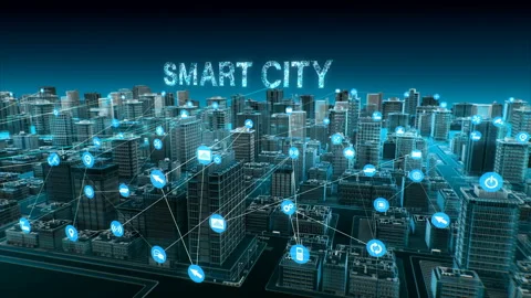 smart sensor icon on Smart city, connect... | Stock Video | Pond5
