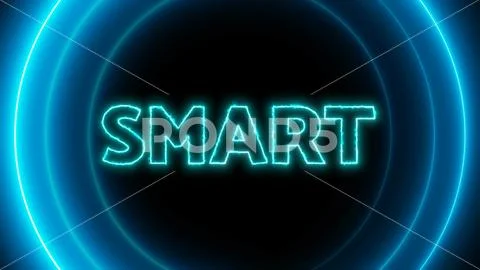 Smart text with neon glowing circle on a dark background. Illustration ...