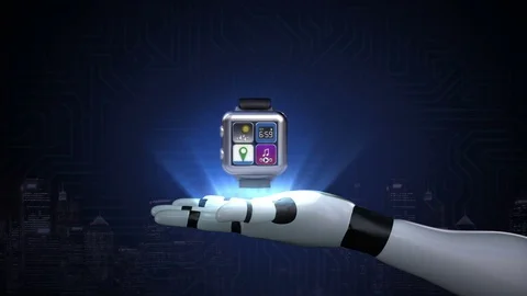 Smart watch, mobile on robot cyborg pal... | Stock Video | Pond5