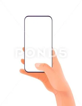 Smartphone in hand. Finger pressing the button. Vector mockup isolated ...