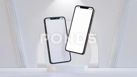 Smartphones on a podium with arch background ~ PSD Vorlage #247482288
