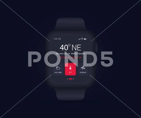Smartwatch Compass app UI UX GUI concept, Map GPS app on screen navigation tech: Royalty Free ...