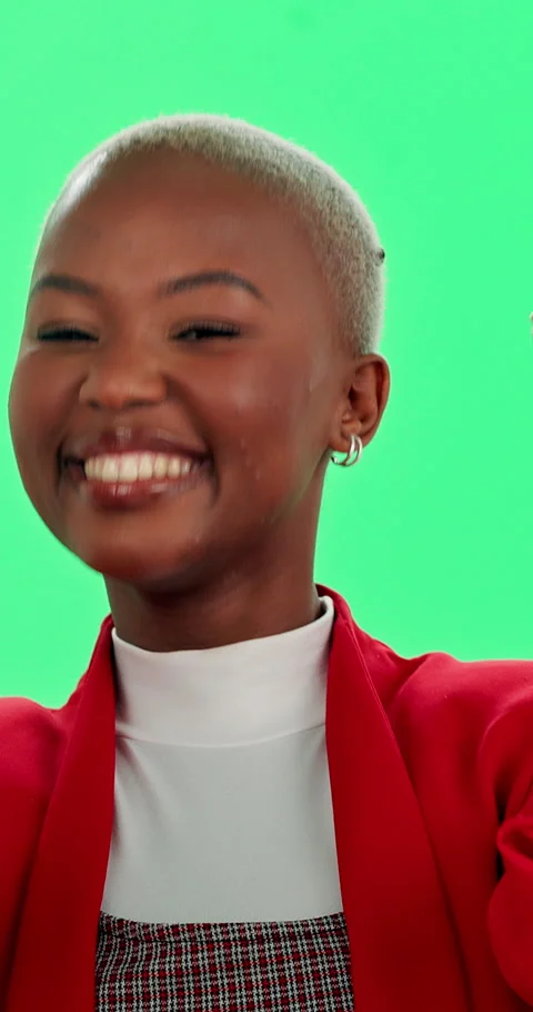 Smile, come here and woman on green scre... | Stock Video | Pond5