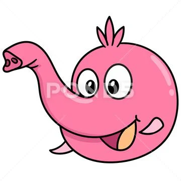 Smiley elephant emoticon with long trunk, doodle kawaii. doodle icon ...