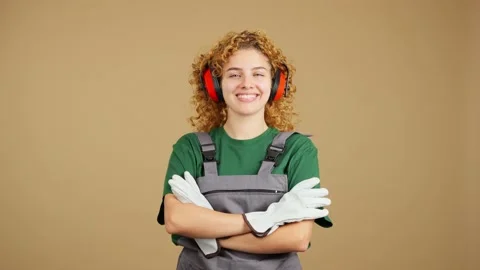 Smiley woman carpentry worker with tools... | Stock Video | Pond5