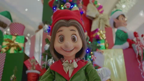 Smiling Elf Toy Display Moving Head Insi... | Stock Video | Pond5