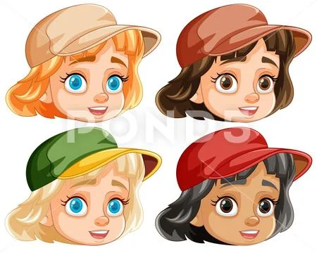 Smiling Girls Wearing Caps: A Vector Cartoon Illustration: Royalty Free ...