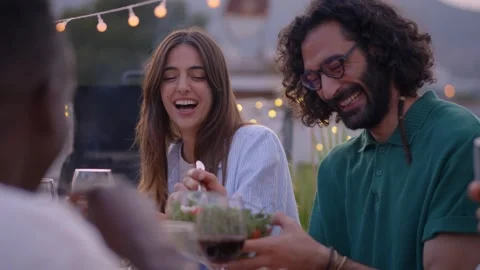 Smiling people having fun at reunion of ... | Stock Video | Pond5