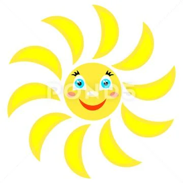 Smiling sun with rays of different shapes. Rays in the form of a ...
