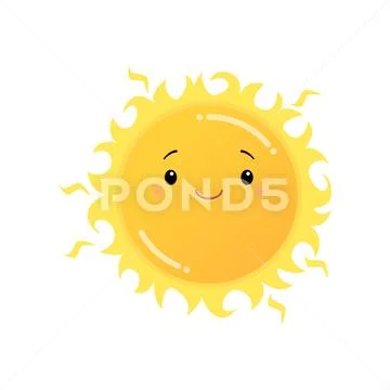 Smiling yellow sun emoji sticker isolated on white Illustration #105538772