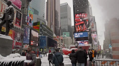 smoke in cold Times Square winter snow C... | Stock Video | Pond5