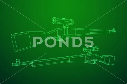 Sniper bolt-action rifle mosin nagant. Wireframe low poly mesh ...