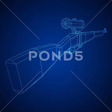 Sniper bolt-action rifle mosin nagant. Wireframe low poly mesh: Royalty ...