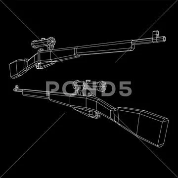 Sniper bolt-action rifle mosin nagant. Wireframe low poly mesh: Graphic ...