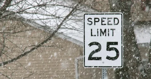 Snow Storm - Speed Limit Sign - 25mph - ... | Stock Video | Pond5