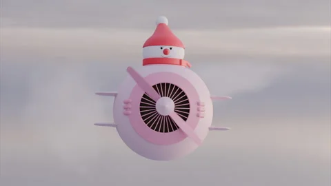 Snowman On Cartoon Plane Flying In Cloud... | Stock Video | Pond5
