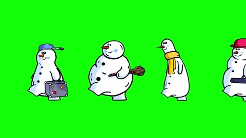 Snowmen walking one after another on gre... | Stock Video | Pond5