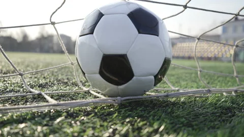 Soccer Ball Flies Into Net Goal. Hitting... | Stock Video | Pond5