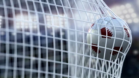A soccer ball flies into the net. Stadiu... | Stock Video | Pond5