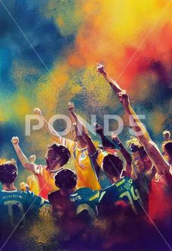 Soccer fans. Football hooligans. Football fans celebrating team victory ...