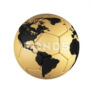 Soccer football with world map isolated on white background. Trophy ...