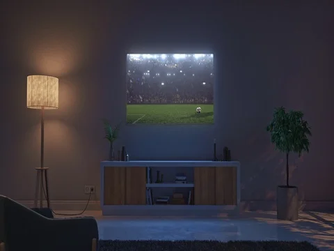 Soccer game on living room tv set | Stock Video | Pond5