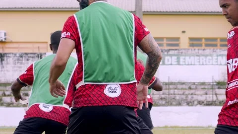 Soccer team splits up for a practice mat... | Stock Video | Pond5