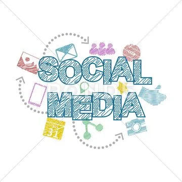 Social media cartoon caption with media icons.: Royalty Free #62796246