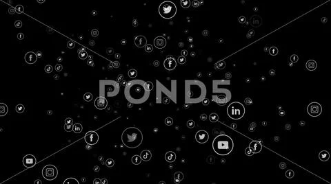 Social Media Icons floating zoom in Black Background Illustration ...