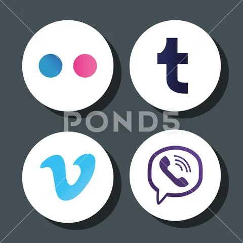 Social media logos button round block set icons ~ Clip Art #142059107