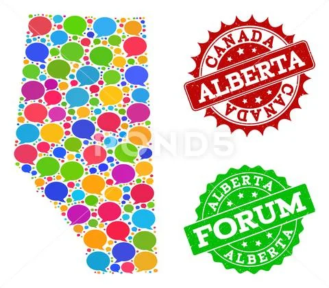 Social Network Map of Alberta Province with Talk Bubbles and Textured ...