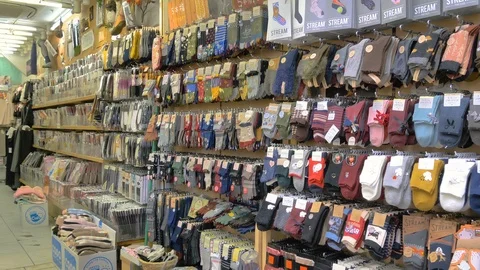 The socks hanging inside the shopping st... | Stock Video | Pond5