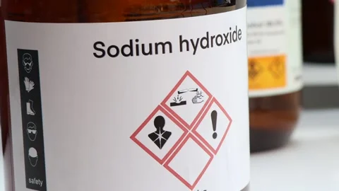 sodium hydroxide, Hazardous chemicals an... | Stock Video | Pond5