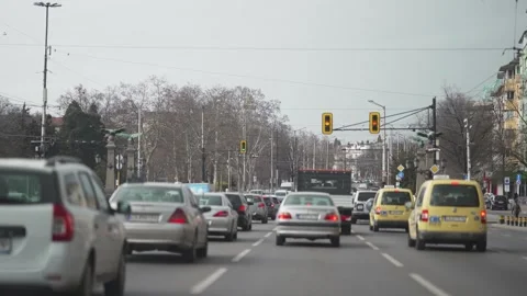 Sofia, Downtown traffic jam driving thro... | Stock Video | Pond5