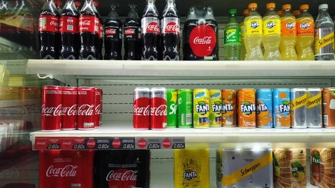 Soft drinks shelf in supermarket. | Stock Video | Pond5