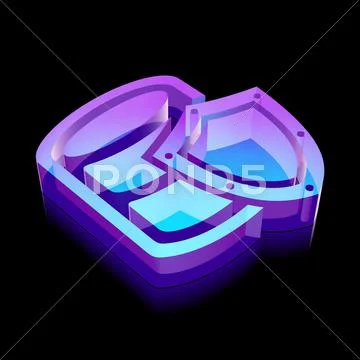 Software icon: 3d neon glowing Database With Shield made of glass ...
