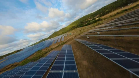 Solar cells, solar power plant on hilly ... | Stock Video | Pond5