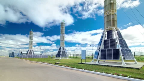 Solar Panel towers on solar plant with H... | Stock Video | Pond5