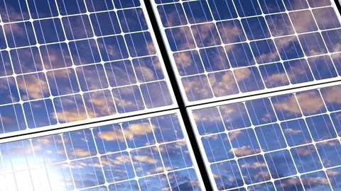 solar panels with reflective blue sky an... | Stock Video | Pond5