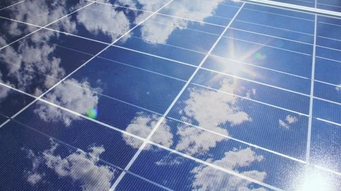 Solar panels with sun reflection time la... | Stock Video | Pond5