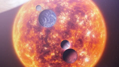 The Solar System with Large sun and eigh... | Stock Video | Pond5