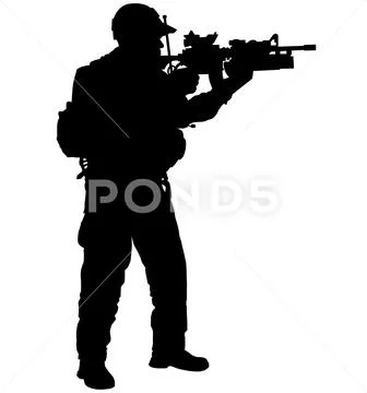 Soldier in full equipment armament machine gun special forces marines ...