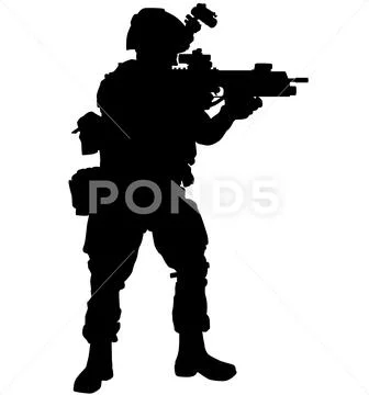 Soldier in full equipment armament machine gun special forces marines ...