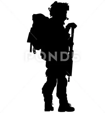 Soldier in full equipment armament machine gun special forces marines ...