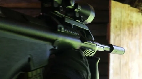 Soldier with a sniper rifle in his hand ... | Stock Video | Pond5