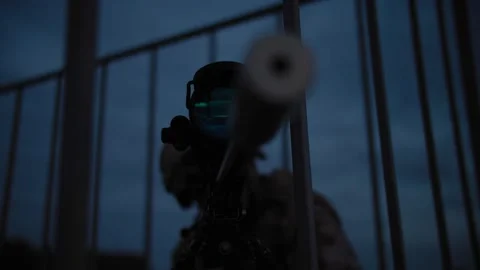 Soldier with sniper rifle with night vis... | Stock Video | Pond5