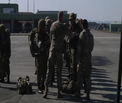 Soldiers aboard Lockheed Martin C-130J S... | Stock Video | Pond5