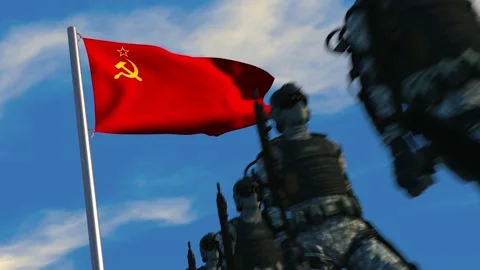 Soldiers march past Soviet Union flag | Stock Video | Pond5