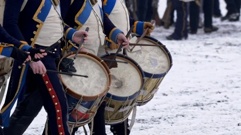 Soldiers playing war drums in Napoleonic... | Stock Video | Pond5